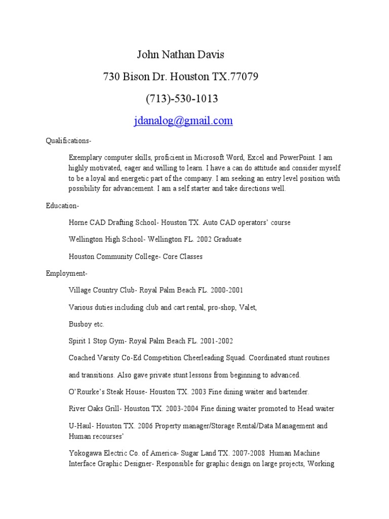 Entry-Level Resume of John Nathan Davis | PDF