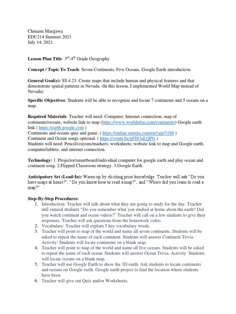 3rd-4th Grade Geography Lesson Plan | PDF | Lesson Plan | Teachers