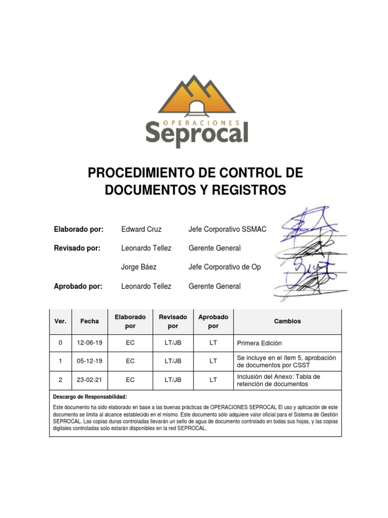 PG-SSMAC-000-001 - V02 Procedimiento Control de Documentos y Registros ...