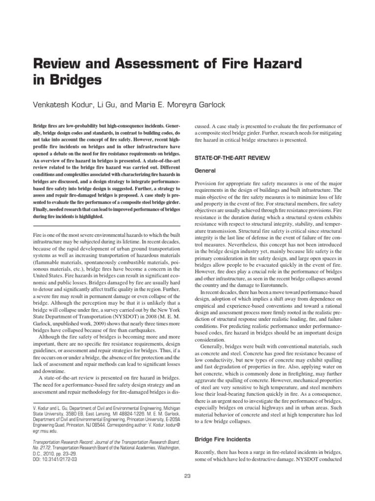 Review and Assessment of Fire Hazard in Bridges: Venkatesh Kodur, Li Gu ...