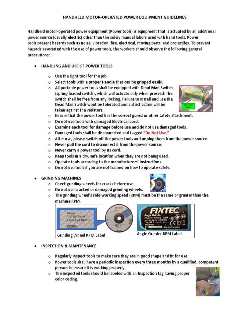 Power Tools Safety Guidelines | Download Free PDF | Switch | Tools