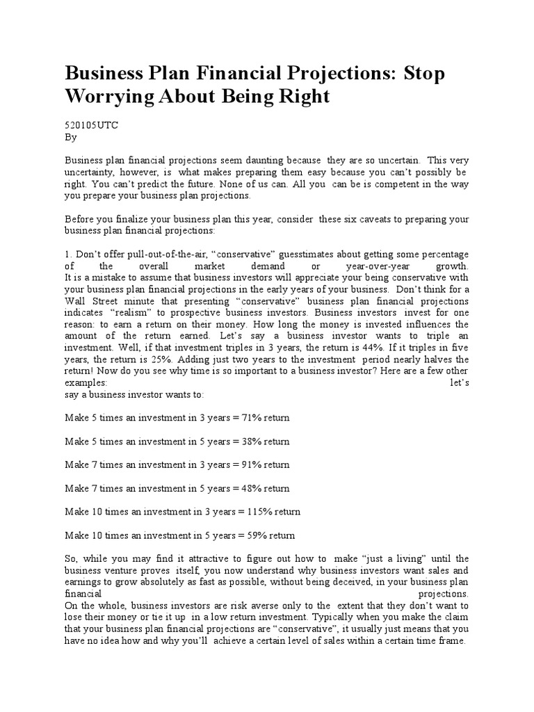 Business Plan Financial Projections | PDF | Investing | Business Plan