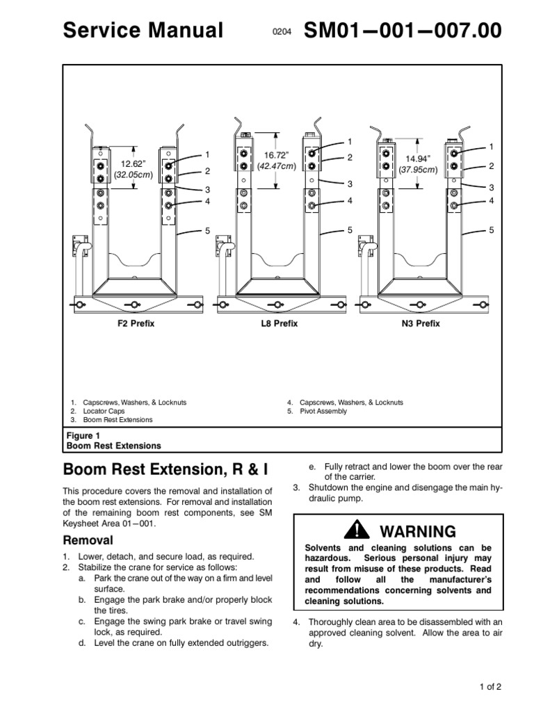 Service Manual SM01-001-007.00: Boom Rest Extension, R & I Warning ...