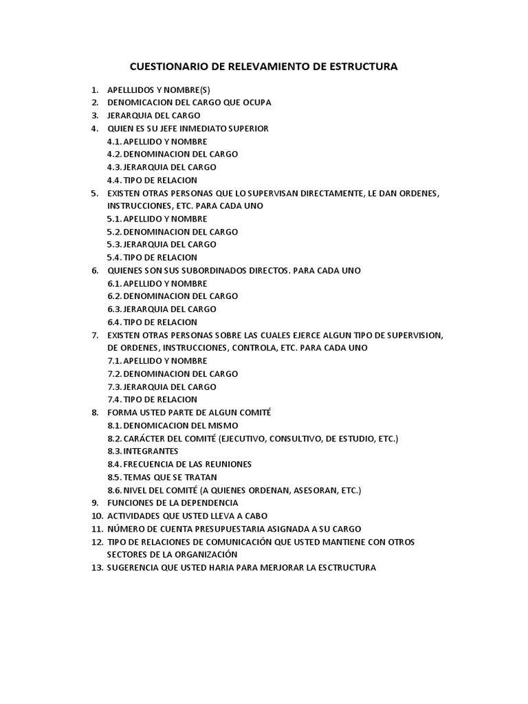 Organizational Structure Questionnaire | PDF