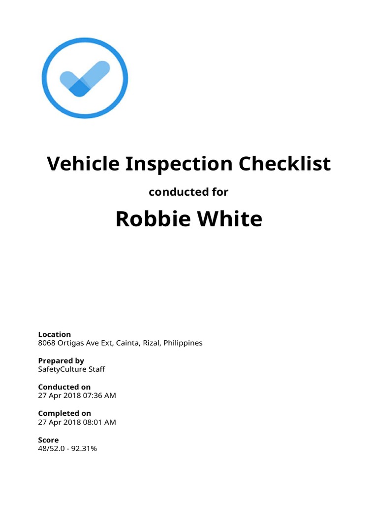 Vehicle Inspection Checklist Sample 2 | PDF | Steering | Vehicles