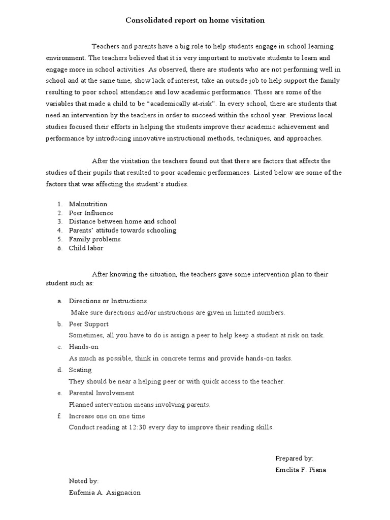 Consolidated Report On Home Visitation | PDF