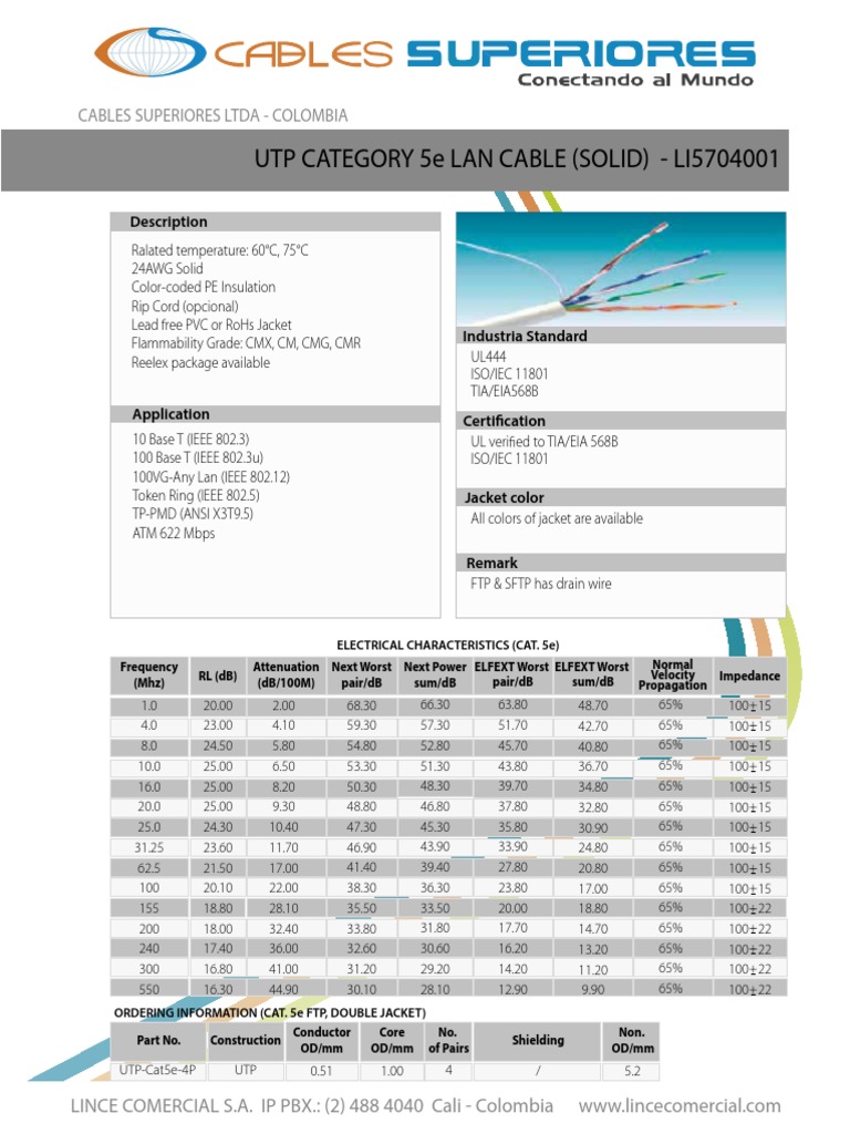 UTP Cat 5e LAN Cable Specifications | PDF | Telecommunications ...