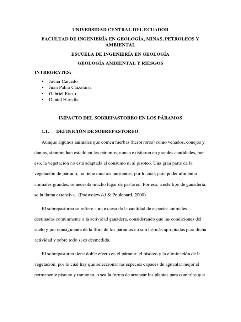 Impacto del Sobrepastoreo en Páramos | PDF | Suelo | Erosión