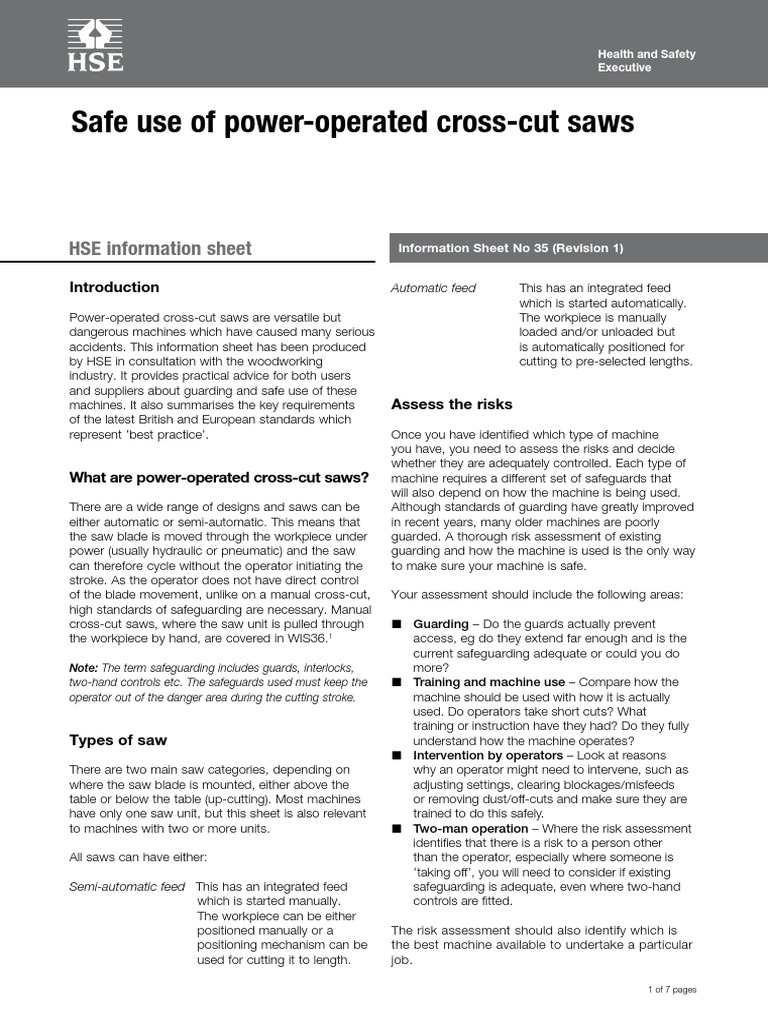 Safe Use of Power-Operated Cross-Cut Saws: HSE Information Sheet | PDF ...