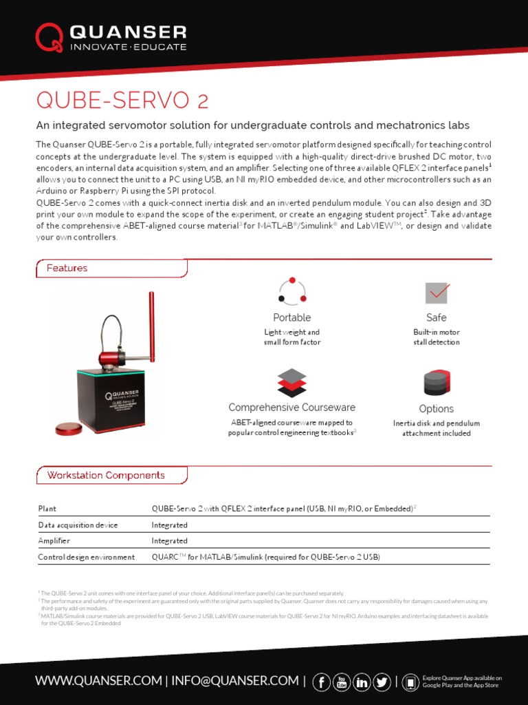 Qube-Servo 2: An Integrated Servomotor Solution For Undergraduate Controls and Mechatronics Labs ...