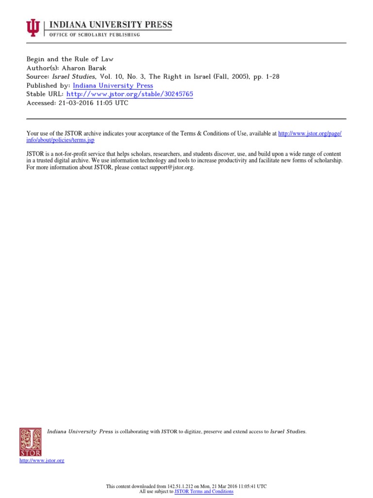 A.barak, "Begin and The Rule of Law", (2005) Vol.10 (3) The Right in ...