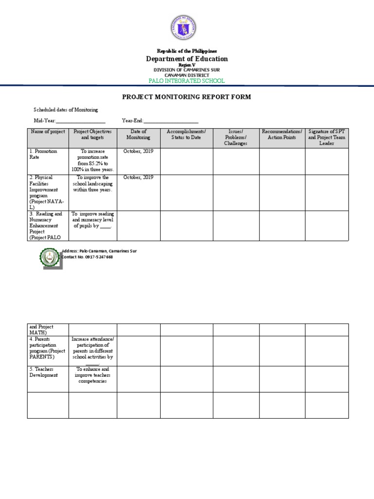 Department of Education: Project Monitoring Report Form | PDF