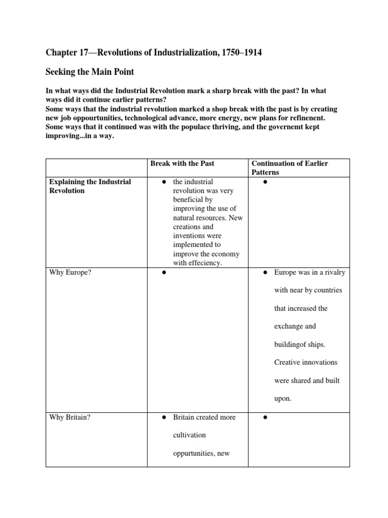Chapter 17-Revolutions of Industrialization, 1750-1914 Seeking The Main ...