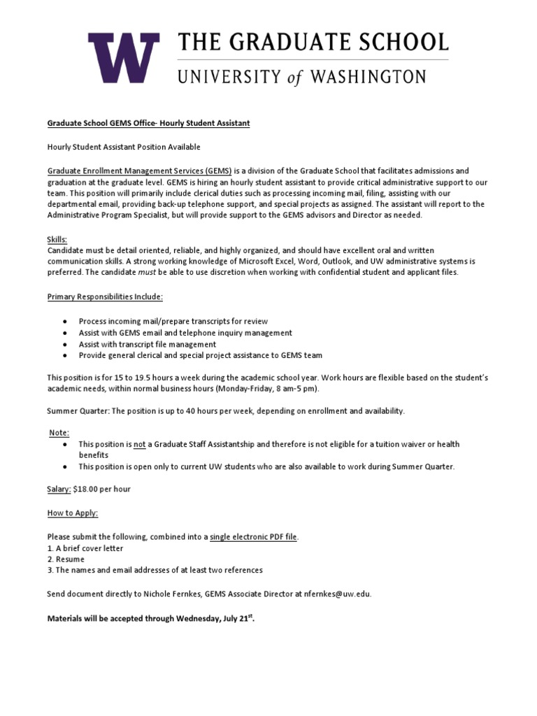 Student Assistant Job Description 2021 | PDF