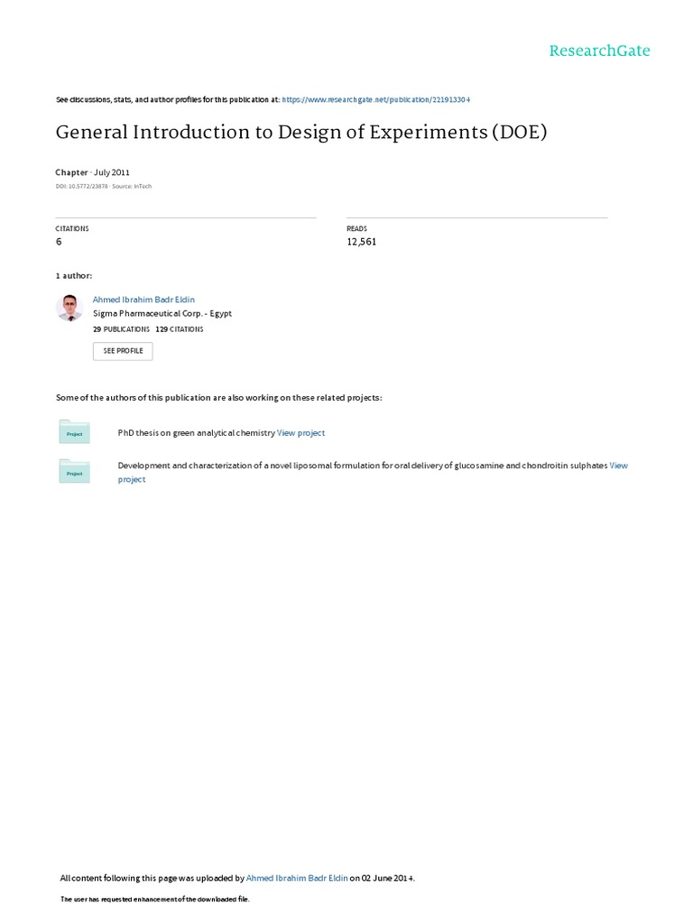 General Introduction To Design of Experiments (DOE) : July 2011 | Download Free PDF | Design Of ...