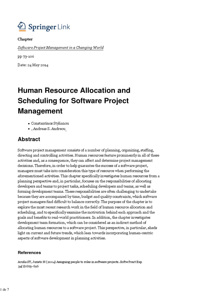Human Resource Allocation and Scheduling For Software Project ...