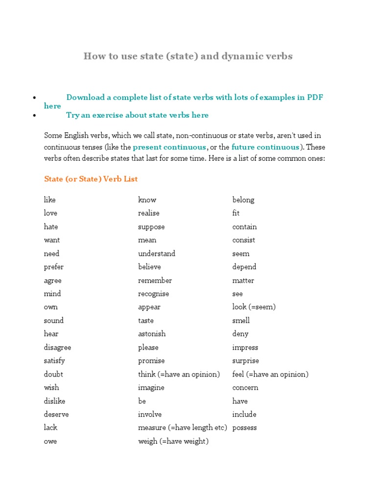 How To Use State Verbs Pdf Feeling Grammatical Tense