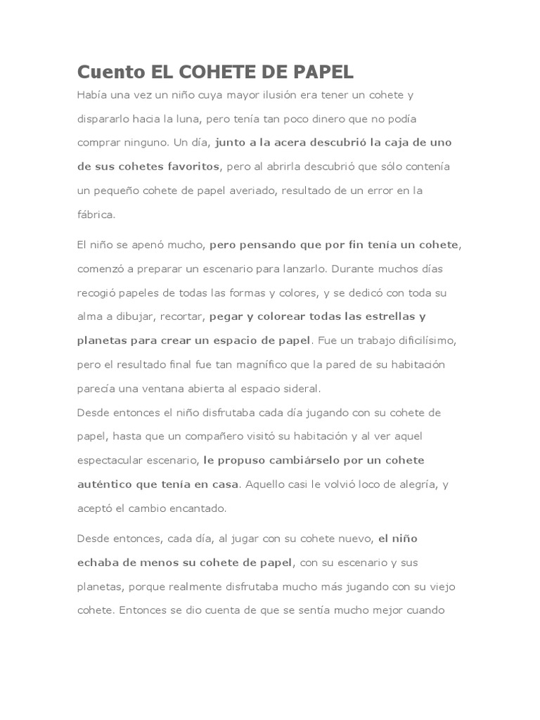Cuento EL COHETE DE PAPEL | PDF