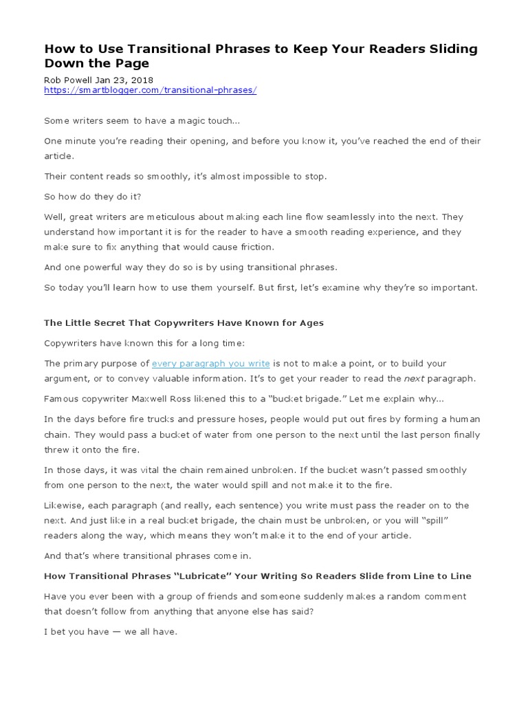 Writing Tips - How To Use Transitional Phrases To Keep Your Readers ...