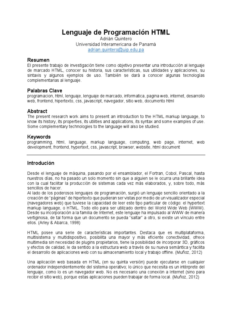 Lenguaje HTML | PDF | HTML | Consorcio Mundial de la red