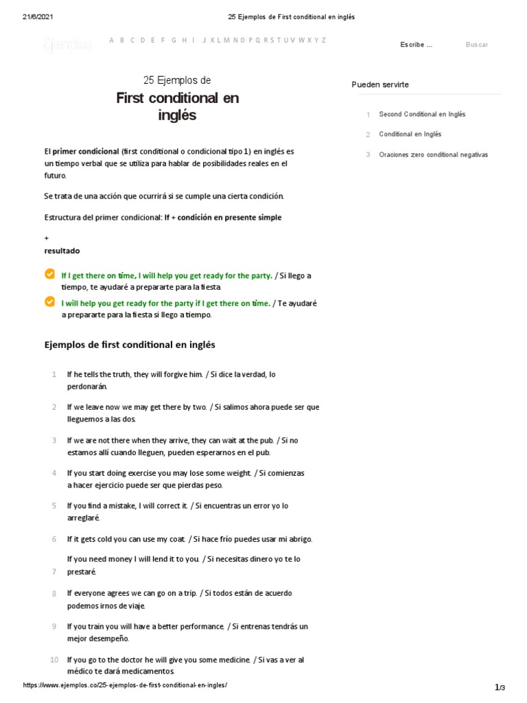 25 Ejemplos de First Conditional en Inglés | PDF | Idiomas ...