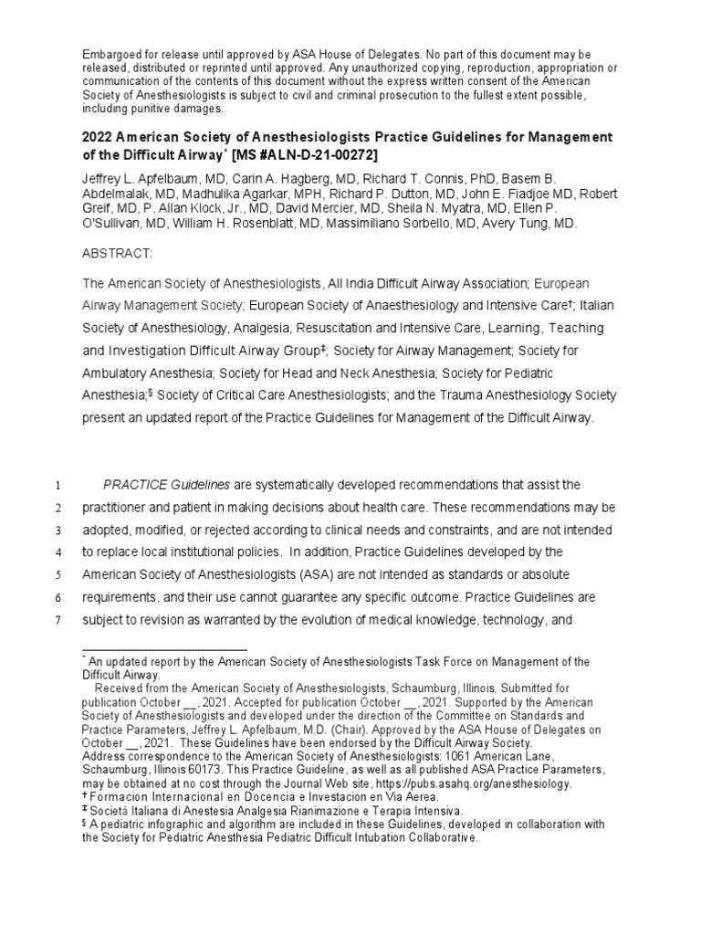 Difficult Airway Guidelines 2022 06-2021 | PDF | Anesthesia | Clinical ...