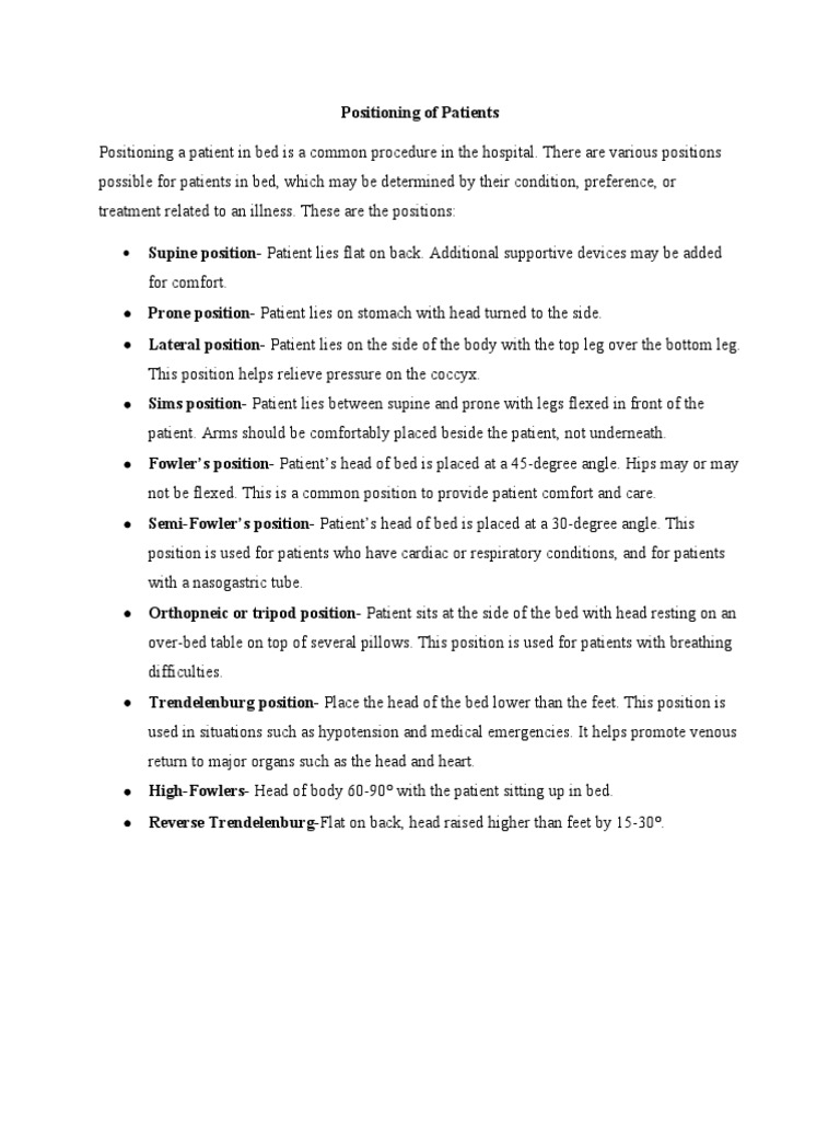 Patient Positioning for Respiratory Relief | PDF | Heart | Physiology