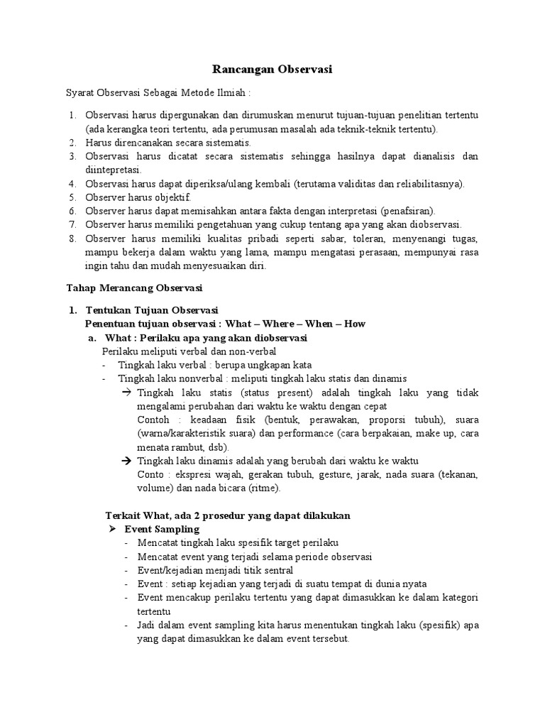 Rancangan Observasi | PDF