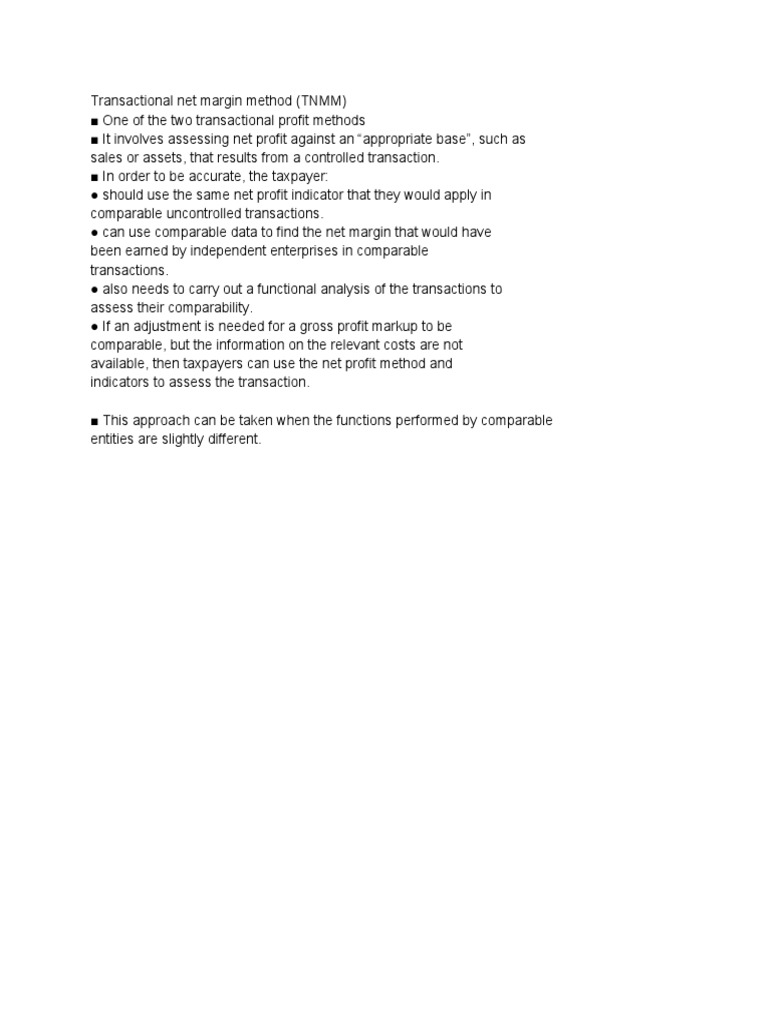 TNMM: Analyzing Controlled Transactions | PDF | Finance & Money Management