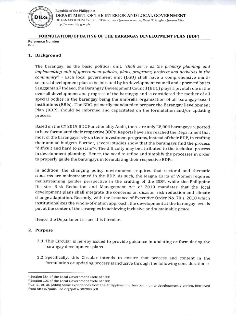 Formulation/Updating OF THE Barangay Development Plan (BDP) | PDF ...