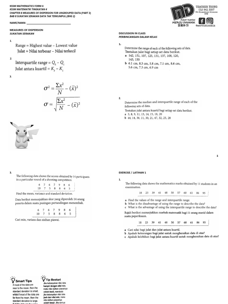 Measures of Dispersion: Form 4 Chapter 8 | PDF