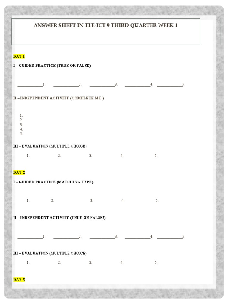 Answer Sheet in Tle 9 Sample | Download Free PDF | Science | Science ...