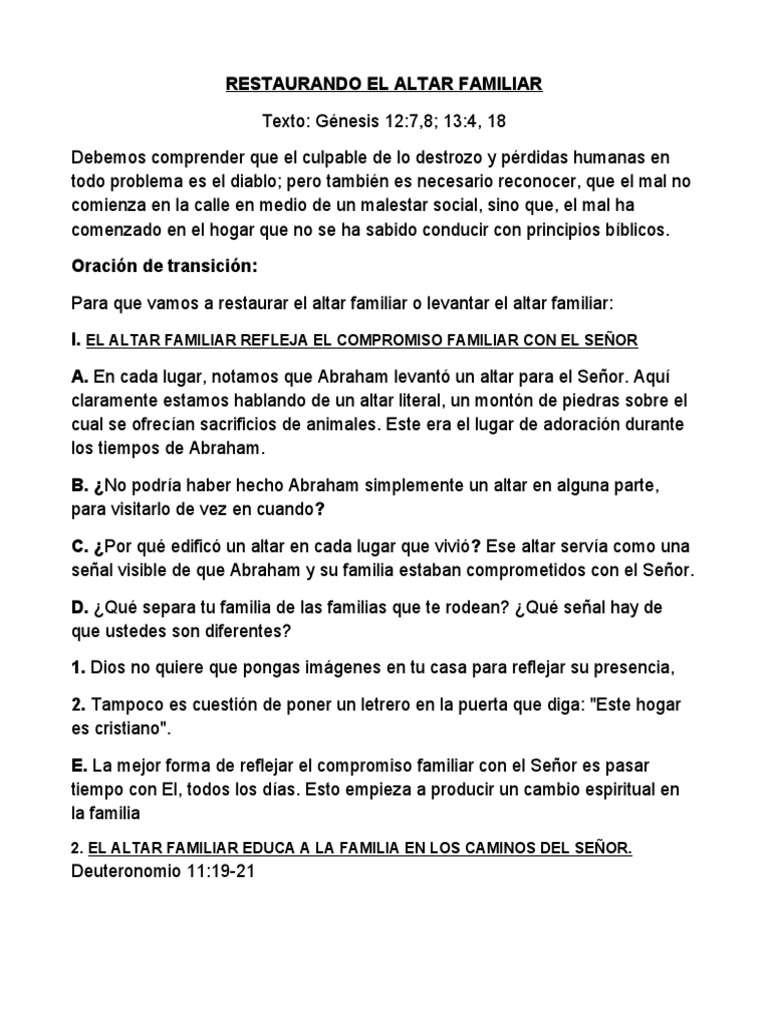 Restaurando El Altar Familiar | PDF | Abrahán | Oración Restaurando El Altar Familiar | PDF | Abrahán | Oración