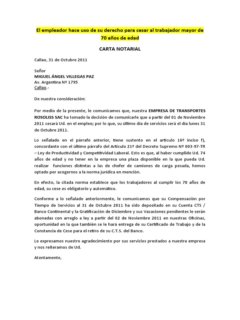 Carta - de Cese Por Límite de Edad | PDF | Bancos | Justicia Carta - de Cese Por Límite de Edad | PDF | Bancos | Justicia