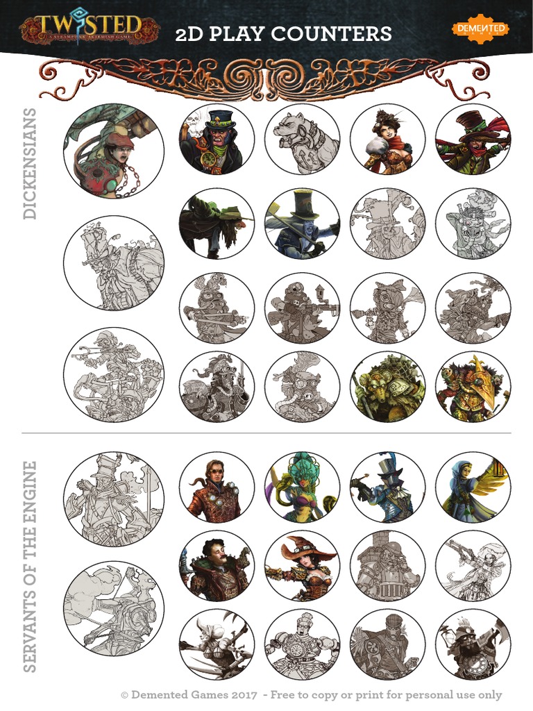 2D Play Counters: © Demented Games 2017 - Free To Copy or Print For ...