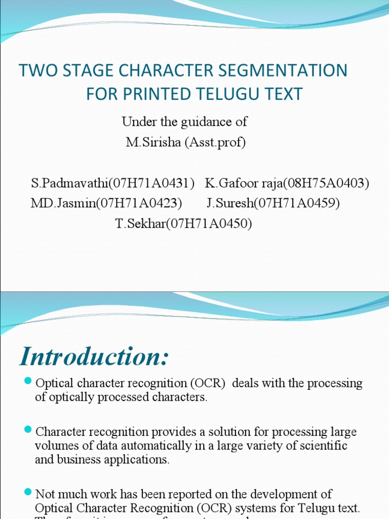 Final A Two Stage Character Segmentation Technique | PDF | Image ...