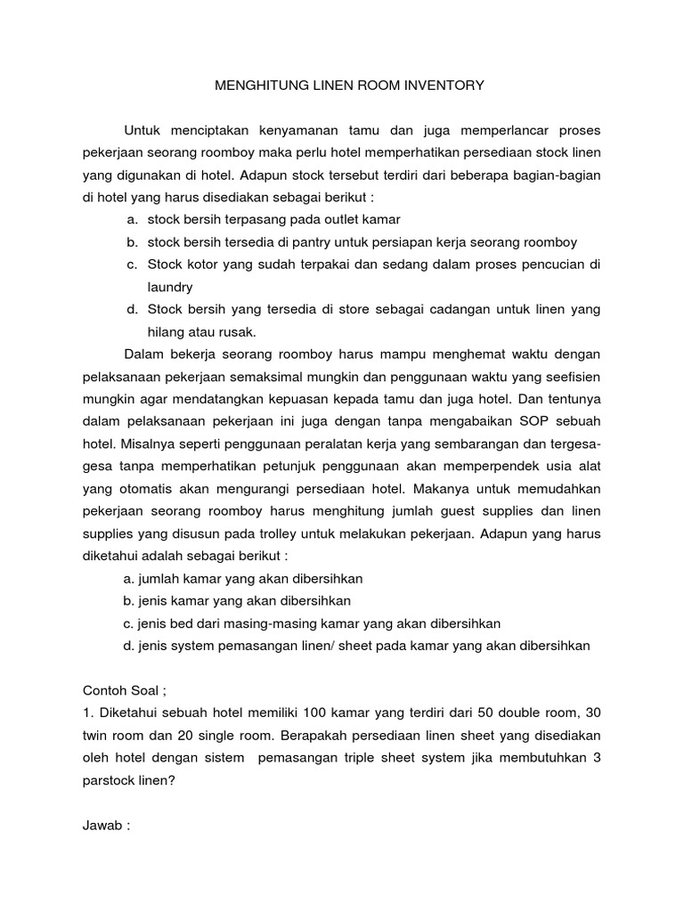Menghitung Linen Room Inventory | PDF | Teknologi & Rekayasa