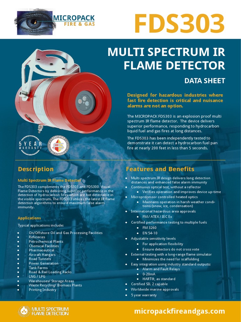 3303.0002 Micropack FDS303 Multi Spectrum IR Flame Detector - Datasheet Rev 1.4 | Download Free ...