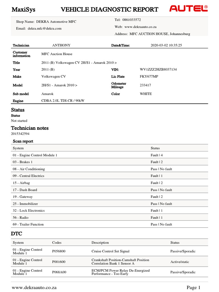 Maxisys Vehicle Diagnostic Report: Status | PDF | Vehicles ...