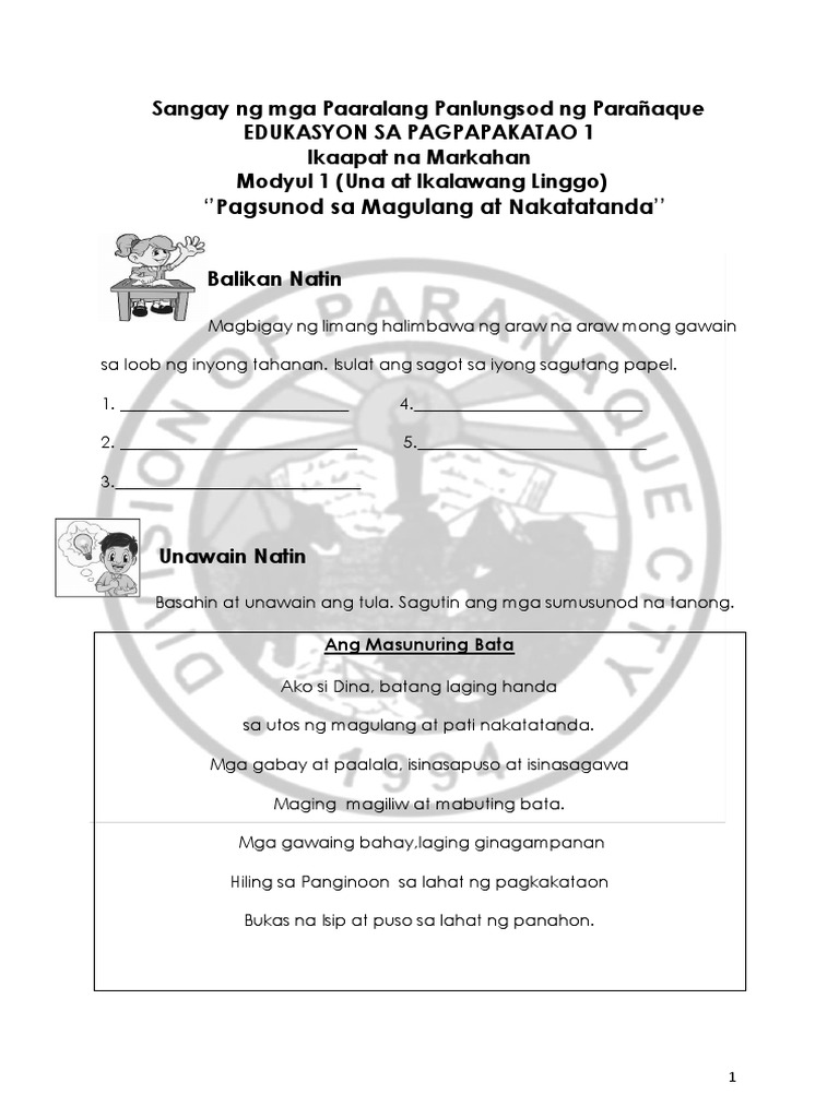 ESP - Grade1 - Quarter4 - Module1 - Week 1-2 | PDF