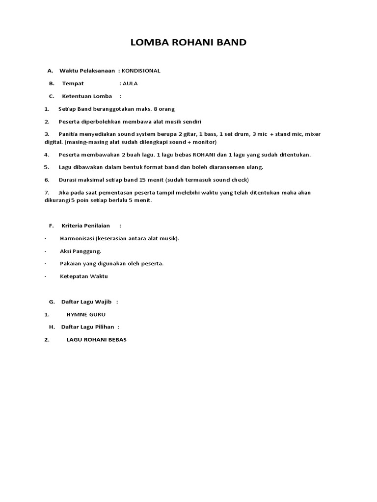 Lomba Rohani Band | PDF