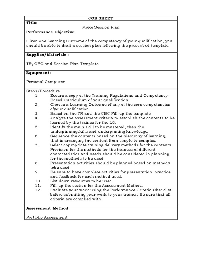 Job Sheet - Session Plan | PDF | Competence (Human Resources ...