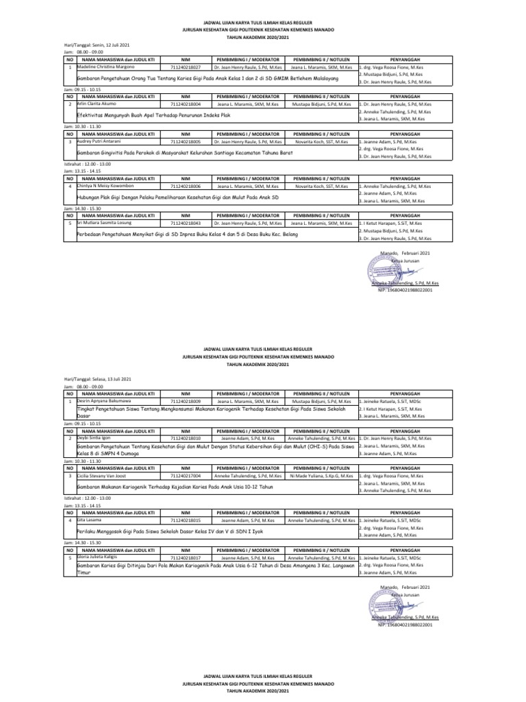 Jadwal KTI 2020-2021 Reguler | PDF