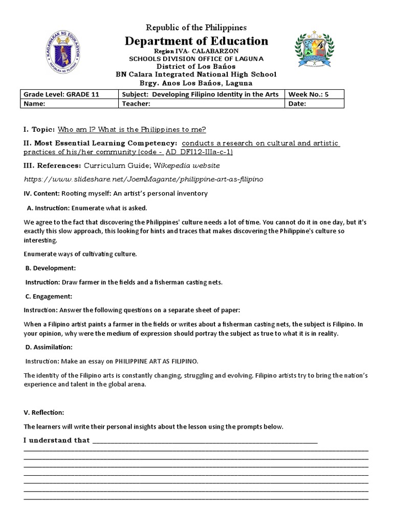 Week 5 Q1 Developing-Filipino-Identity-in-the-Arts Activity Sheets ...