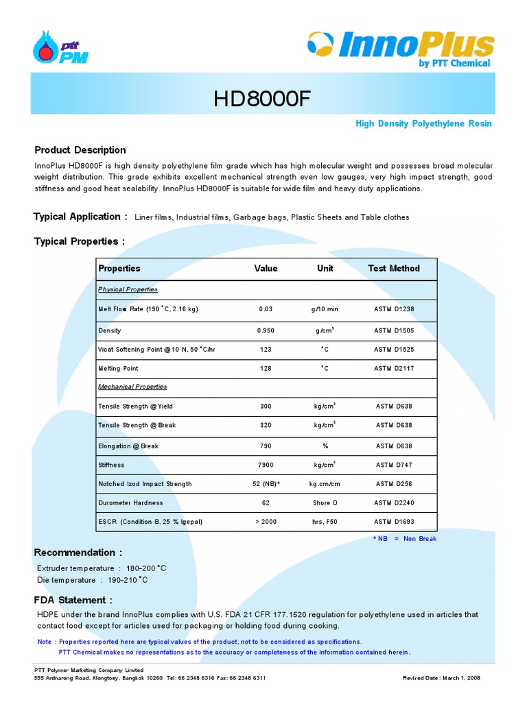 InnoPlus HD8000F | PDF | Polyethylene | Materials Science
