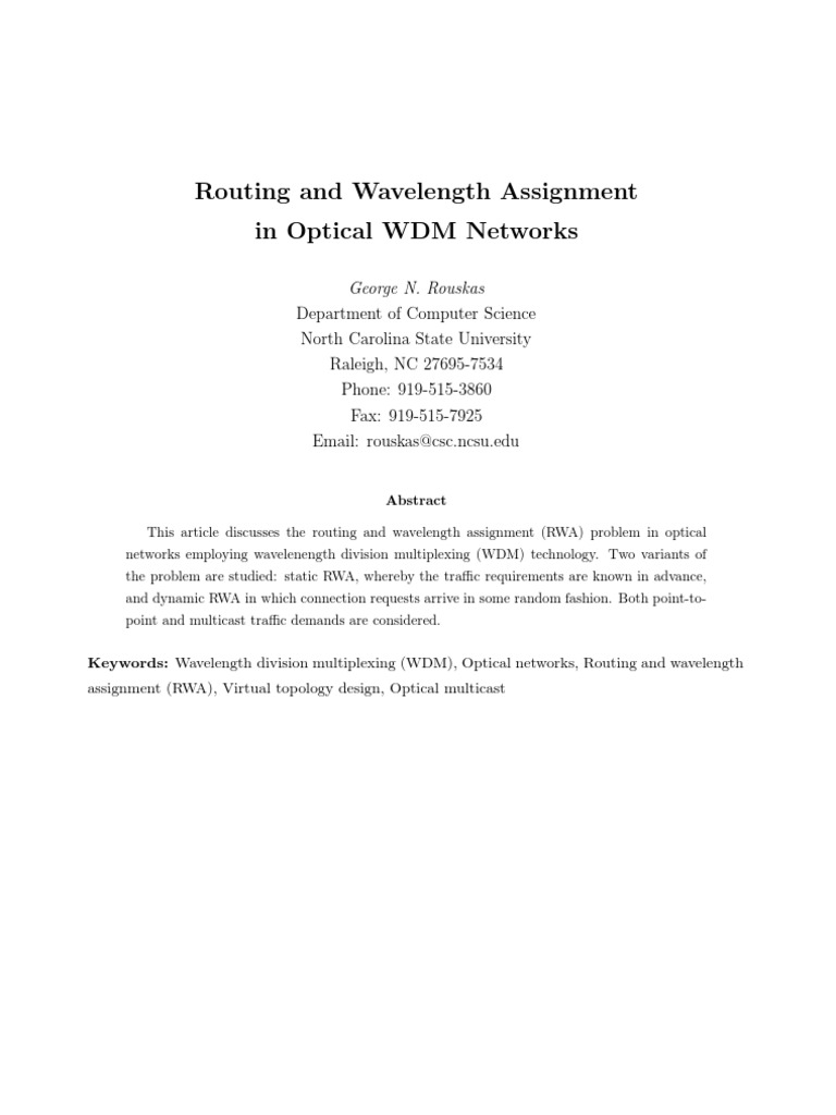 Routing and Wavelength Assignment in Optical WDM Networks | PDF | Routing | Wavelength Division ...