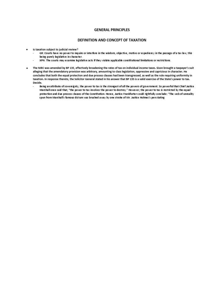 General Principles Definition and Concept of Taxation | PDF | Social ...