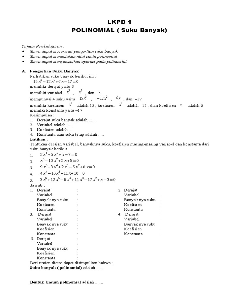LKPD 1 Polinomial | PDF