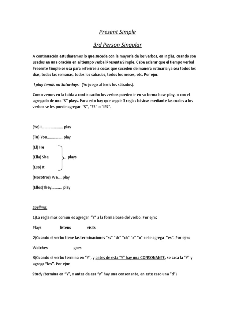 Reglas del Presente Simple 3ra Persona | PDF | Artes del Lenguaje y ...