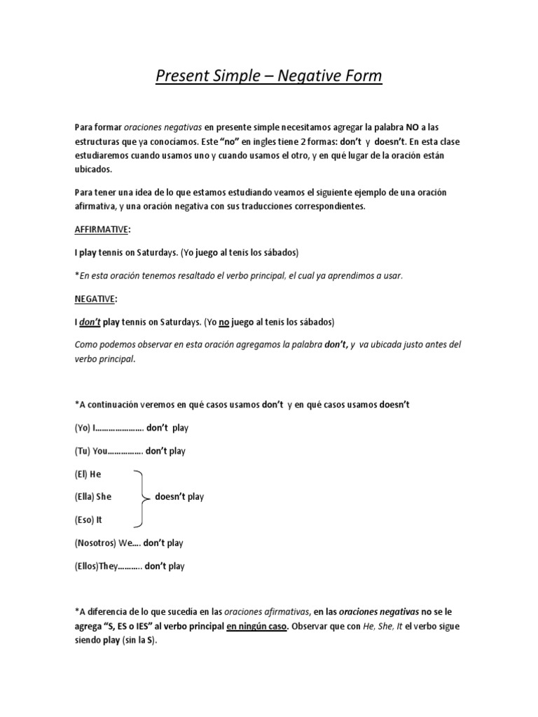 14-Present Simple Negative Form | PDF